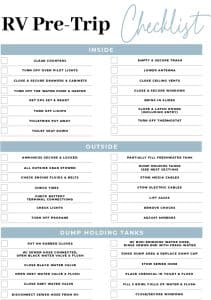 FREE Printable RV Pre Trip Checklist