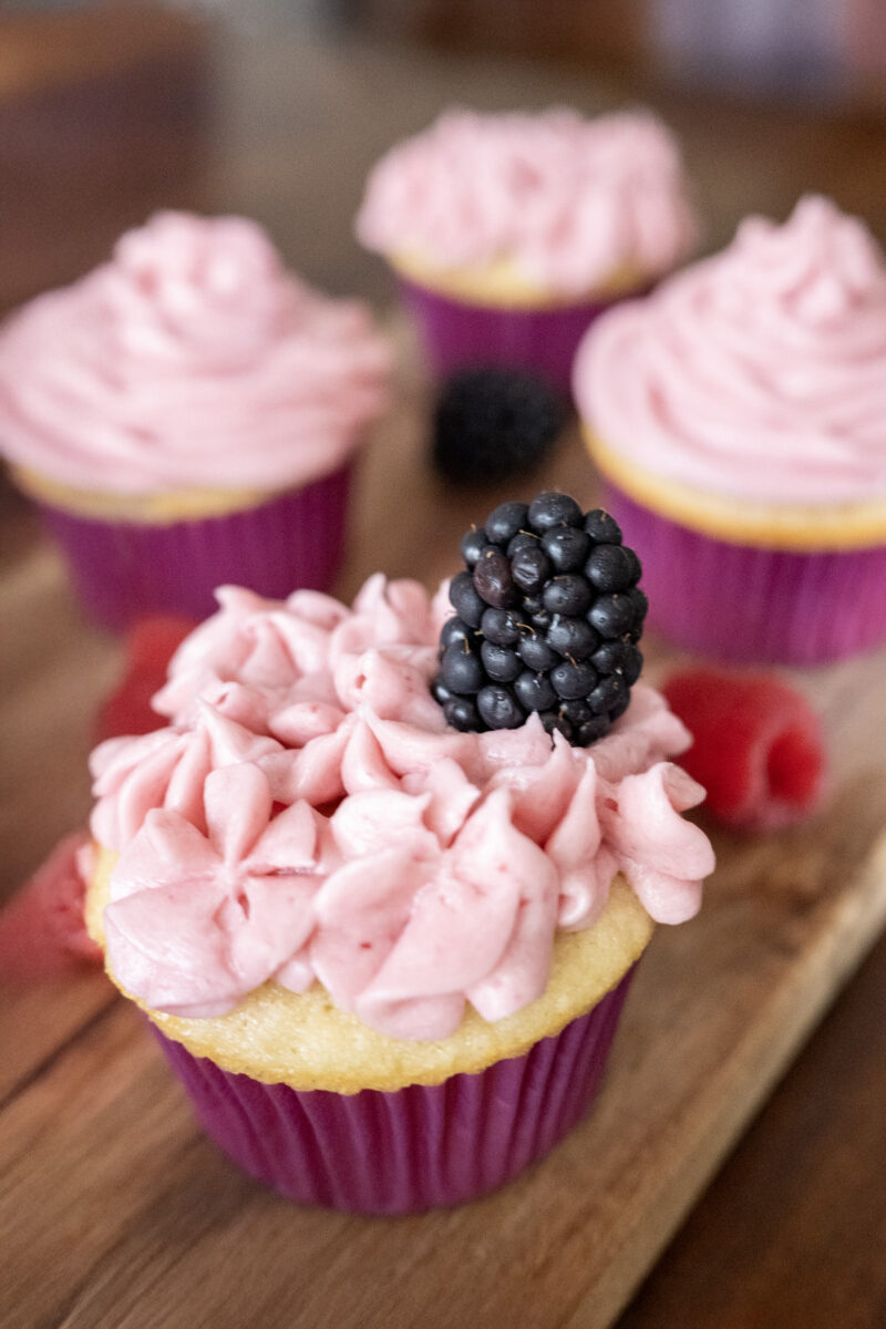Easy Vanilla Cupcake Recipe with Berry Buttercream